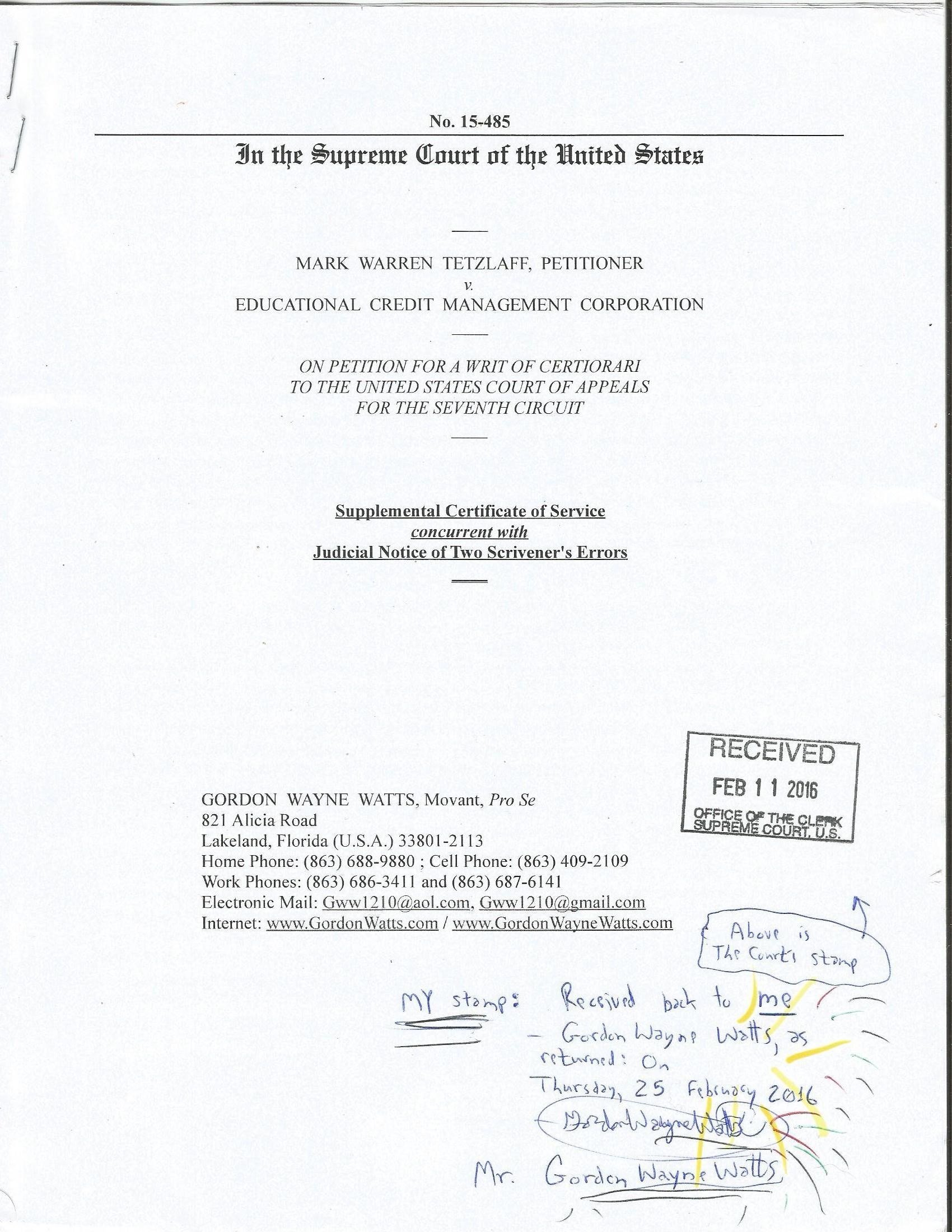 (Court Stamp: Received Feb 11, 2016)